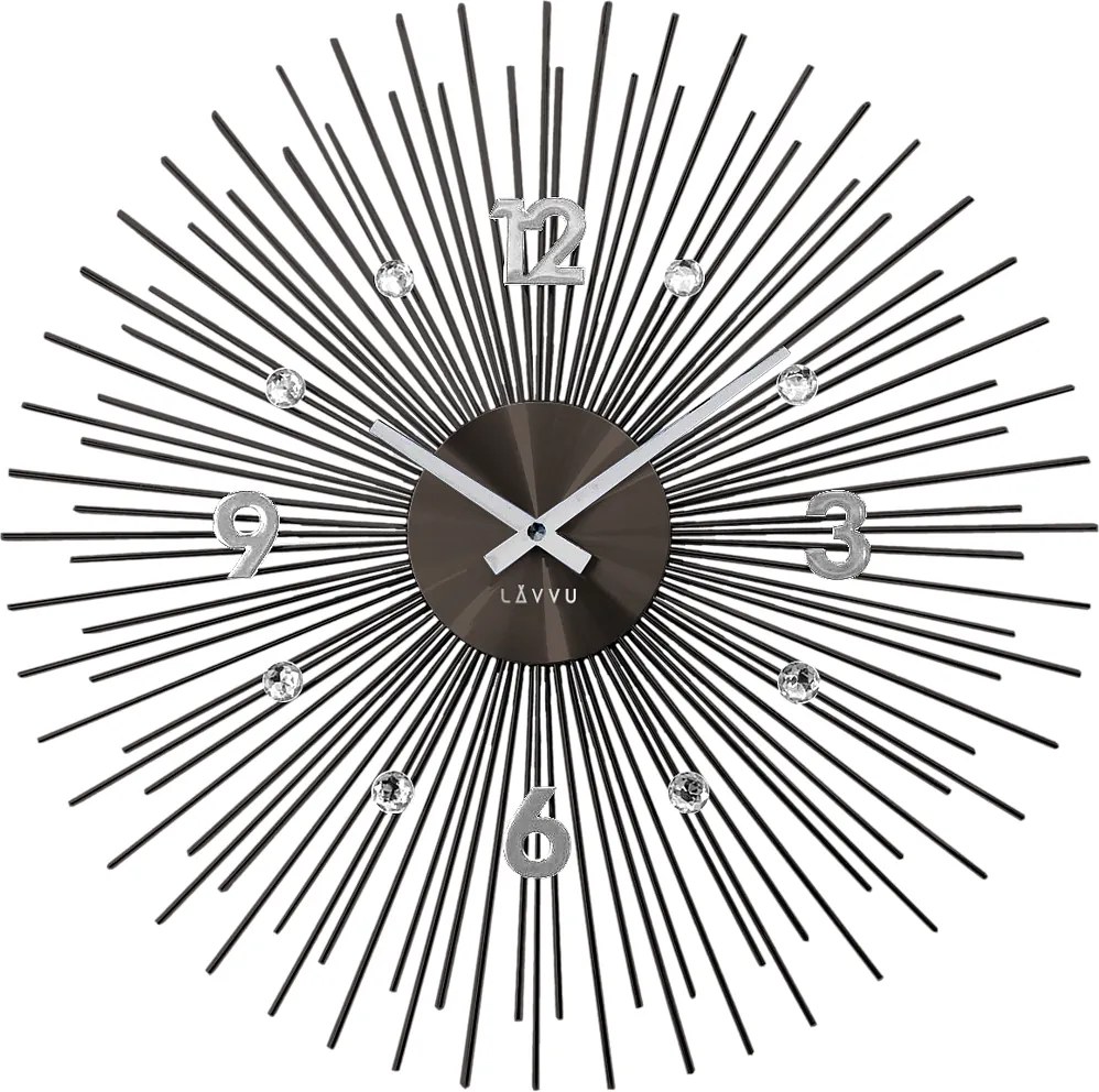 Černé antracitové hodiny se stříbrnými detaily LAVVU CRYSTAL Lines