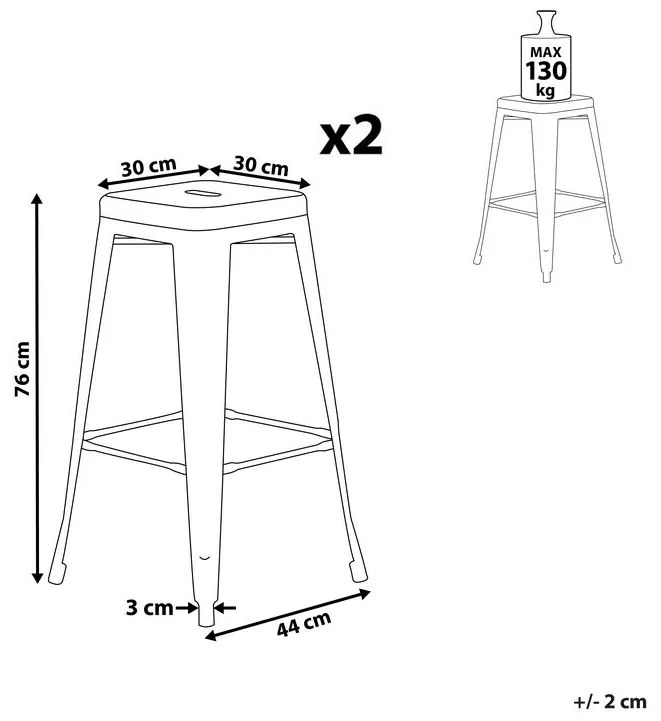 Sada 2 ocelových barových stoliček 76 cm bílé/zlaté CABRILLO Beliani