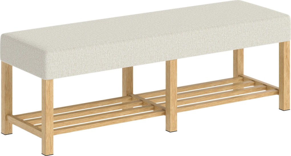 HOMCOM lavice na boty — moderní předsíňová lavice s čalouněným sedákem pro 2 osoby, otevřená police na boty, rám z kaučukovníkového dřeva, do předsín…