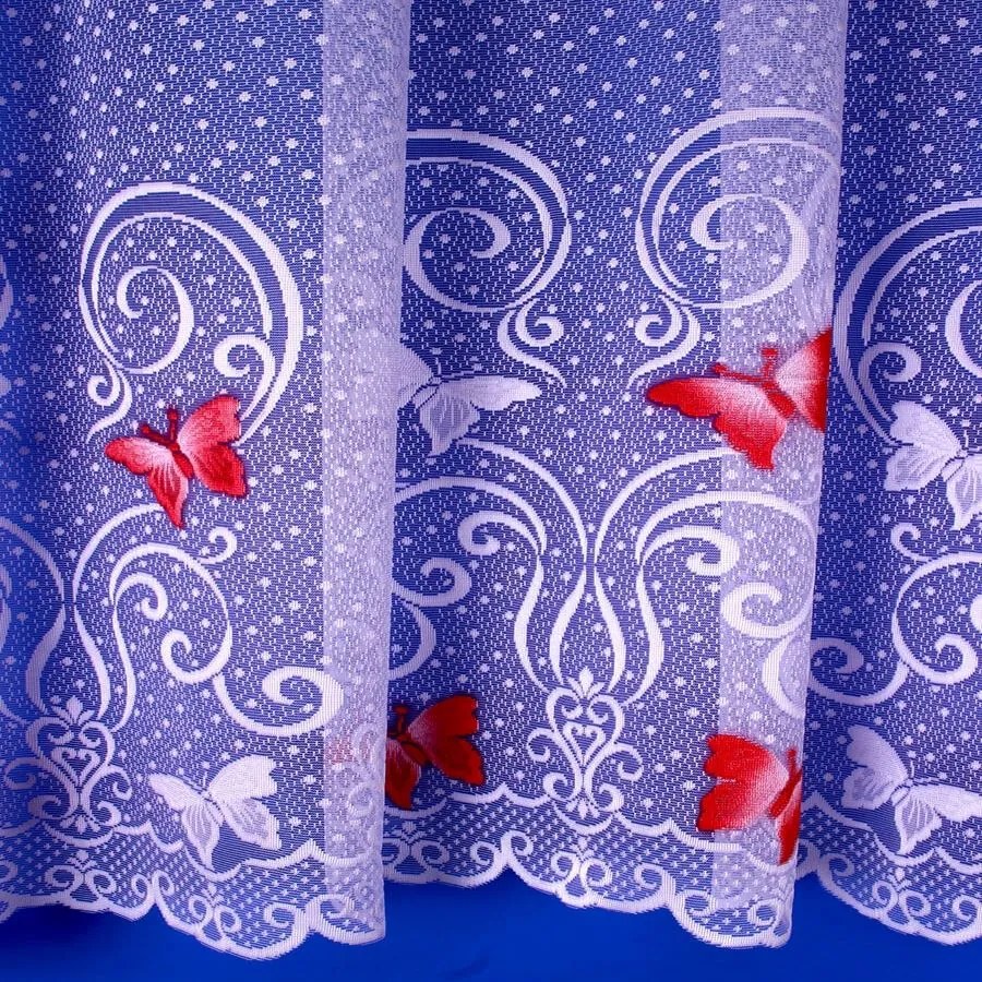 BytoTex Hotová oblouková záclona Motýl červená 310x160 cm