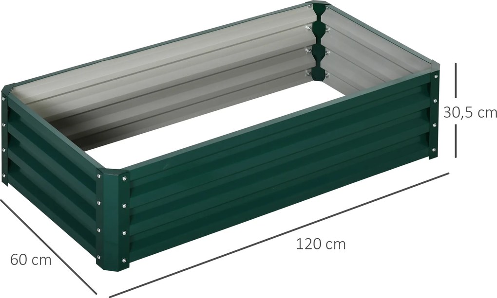 Outsunny Vyvýšený ocelový květináč Nerezový zeleninový záhon s otevřeným dnem pro zahradní balkon Zelený 120x60x30,5 cm |
