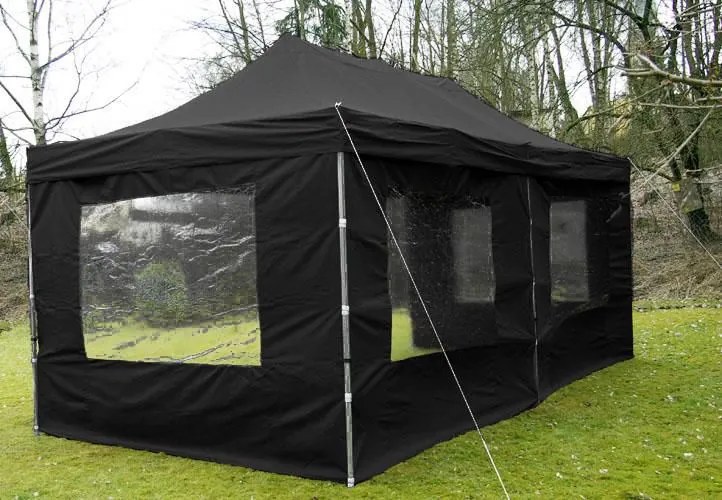 Nůžkový párty stan 3 × 6 m s bočními stěnami, černý