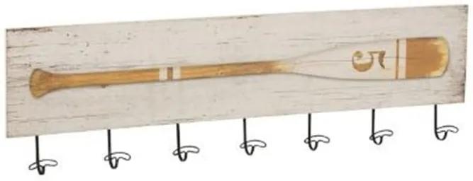 Dřevěný nástěnný věšák s patinou a motivem pádla Pagayer - 101,5*5*29,5 cm  | BIANO