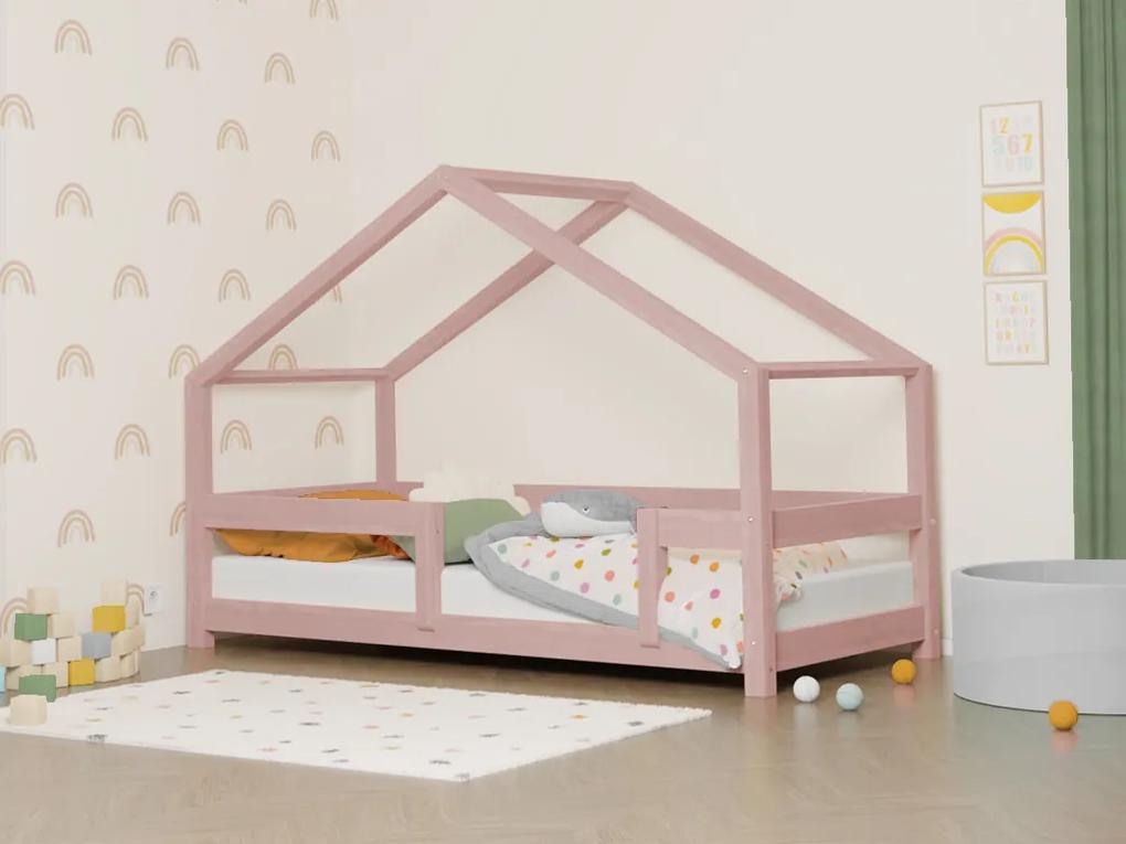 Benlemi Dětská domečková postel LUCKY s pevnou bočnicí Barva: Pastelově růžová, Rozměr: 90 x 200 cm