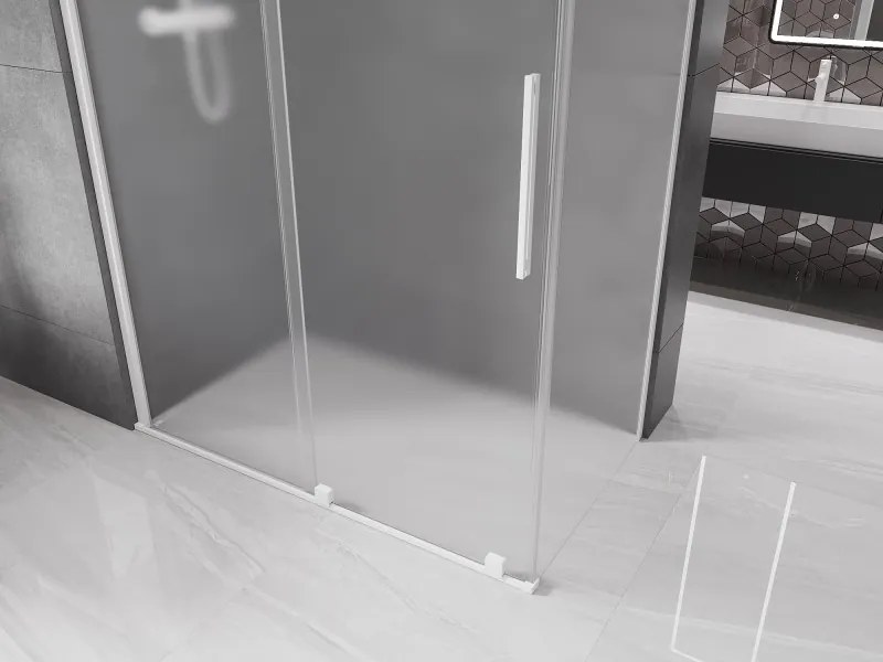 Mexen Velar, sprchový kout s posuvnými dveřmi 150 x 80 cm, 8mm sklo námraza, bílá matná, 871-150-080-31-20