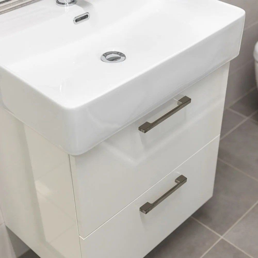 Mereo Mereo, Leny, koupelnová skříňka s keramickým umyvadlem 50 cm, bílá, nové madlo, MER-CN810N