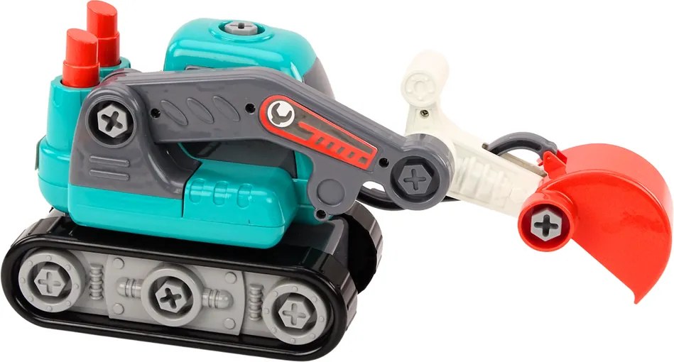 LEAN Toys Pásové rypadlo na šroubování DIY, kreslené, tyrkysové