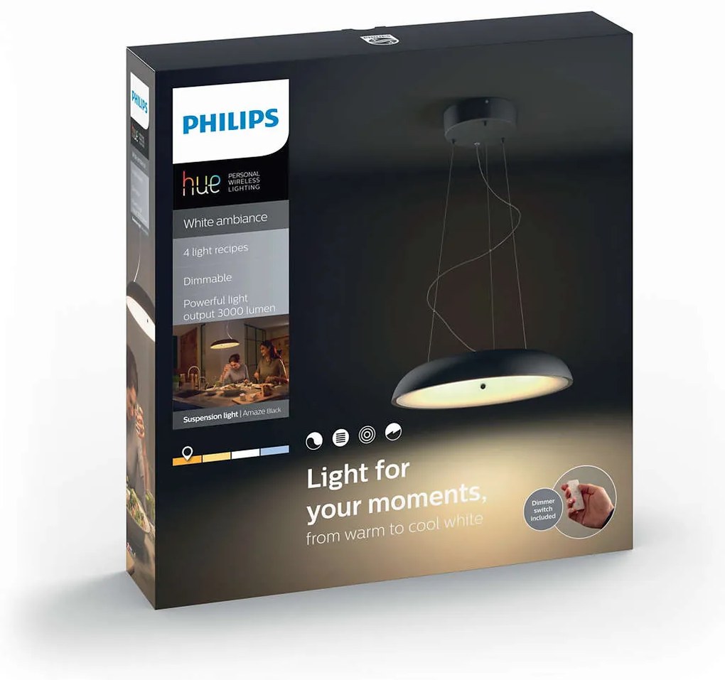 Philips hue 8719514341074 led závěsné stropní svítidlo amaze 1x25w | 2750-2900lm | 2200-6500k - white ambiance, bluetooth, stmívatelné, dálkové ovládání, černá