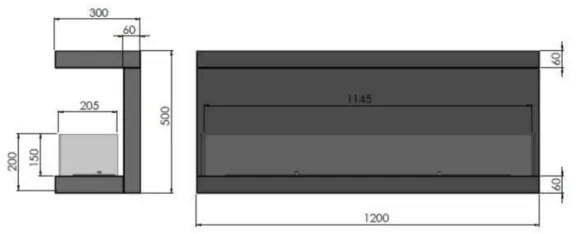 InFire - Vestavěný BIO krb 120x50 cm 5kW černá