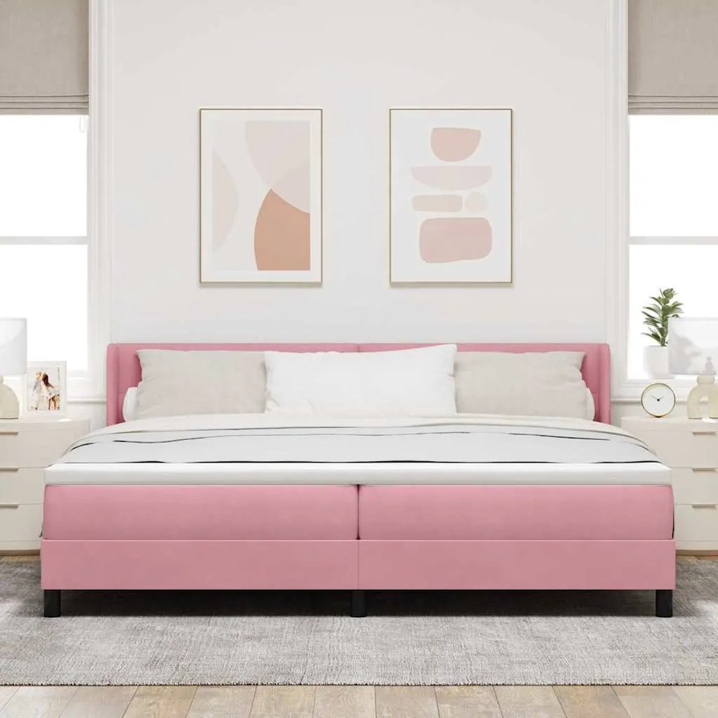 Postel s boxspringem s čelo Růžová 200 x 200 cm samet 3341491