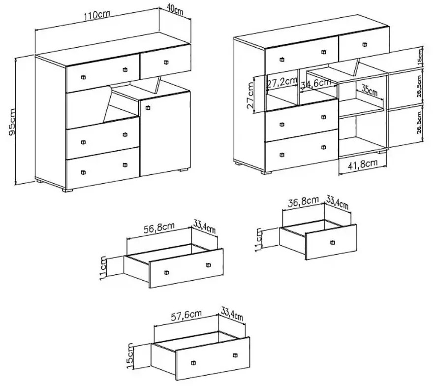 DELTA | komoda DL11 | 110 cm | dub/antracit