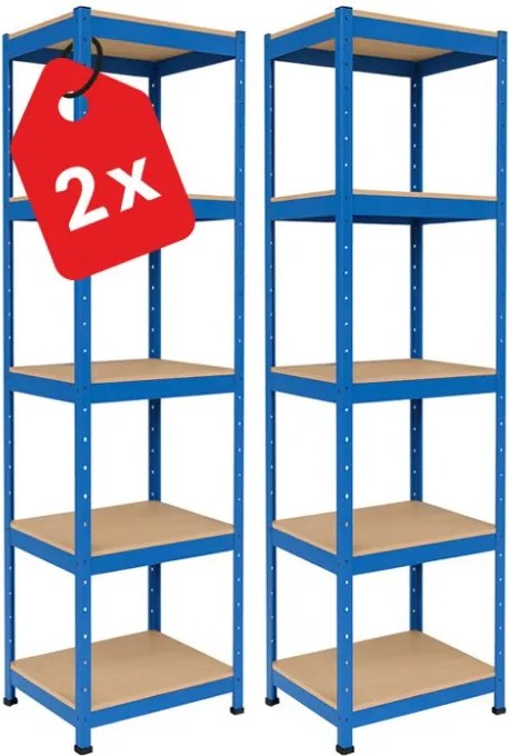 Regál 180x40x40 cm lakovaný 5-policový, nosnost 875 kg - modrý - 2ks