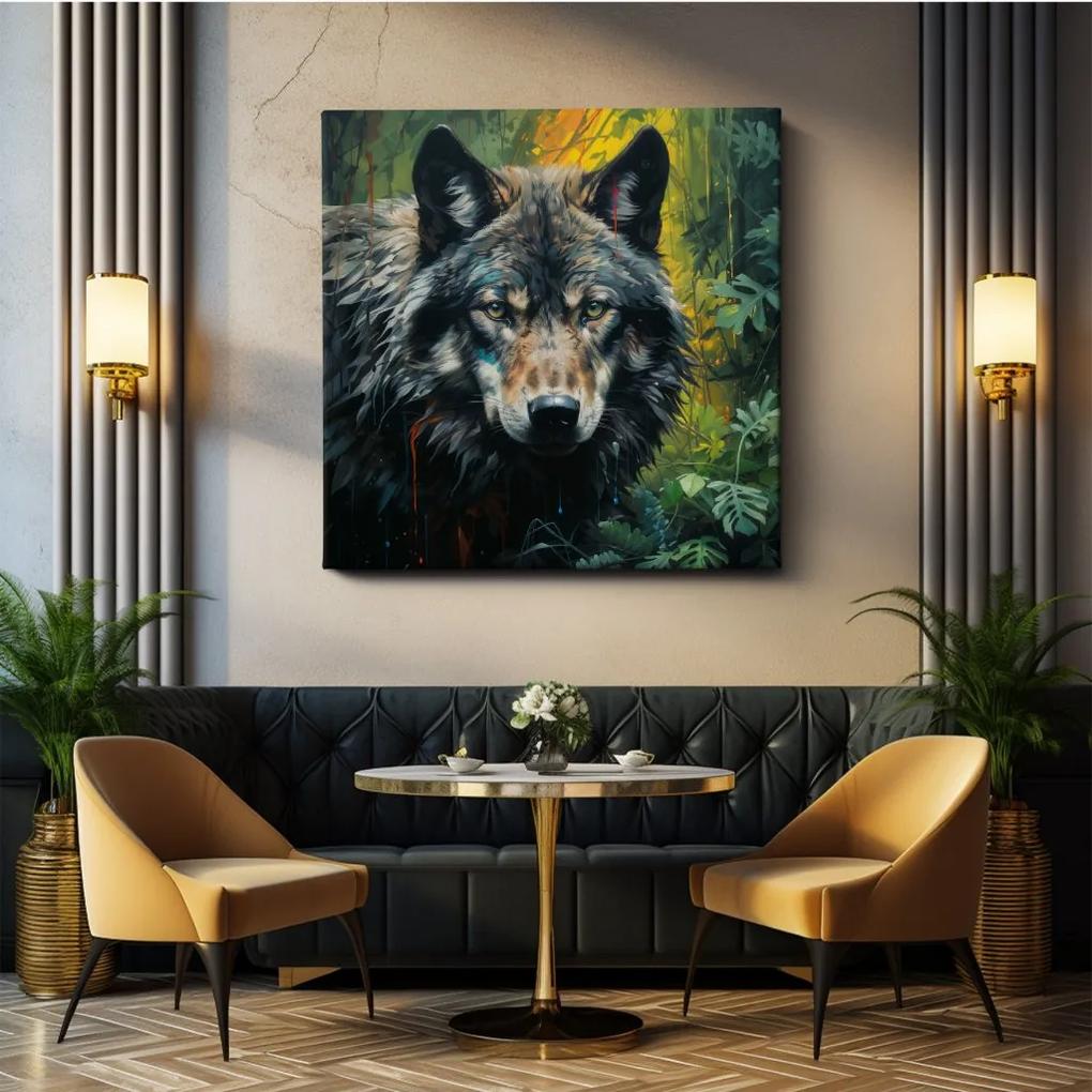 Obraz na plátně - Vlk v lese, Makro portrét, Králové divočiny FeelHappy.cz Velikost obrazu: 120 x 120 cm