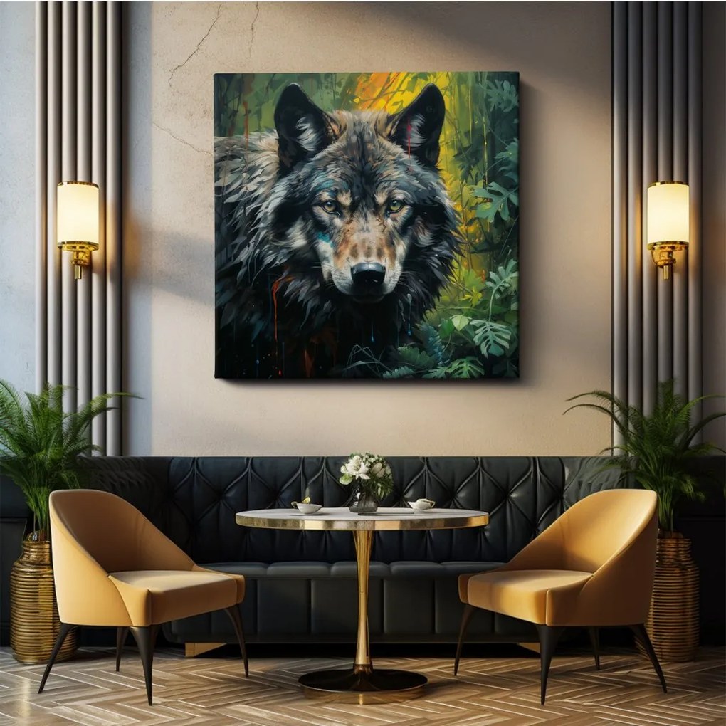 Obraz na plátně - Vlk v lese, Makro portrét, Králové divočiny FeelHappy.cz Velikost obrazu: 40 x 40 cm