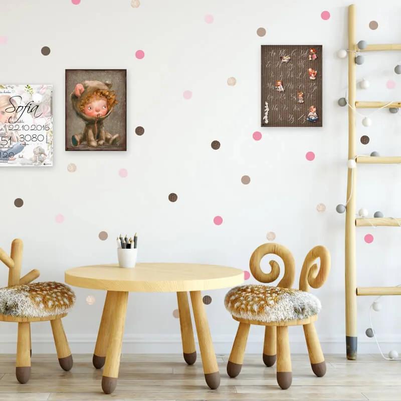 INSPIO Samolepky na zeď pro holčičky - Puntíky v hnědé a růžové barvě