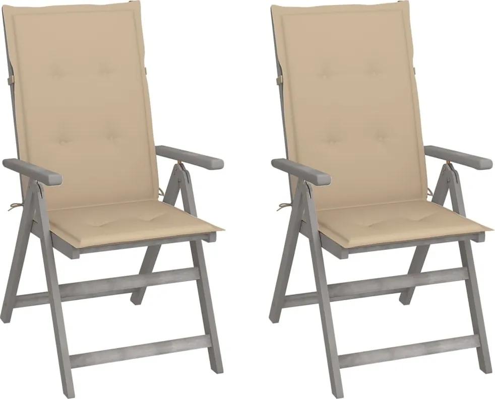 vidaXL Zahradní polohovací židle s poduškami 2 ks masivní akácie [3064712] Barva: Černá