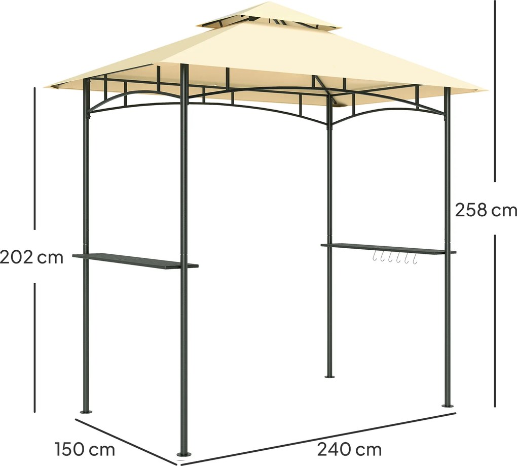 Gril pavilon s LED 240 x 150 x 258 cm vodoodpudivý nehořlavý zahradní pavilon s dvouvrstvou střechou