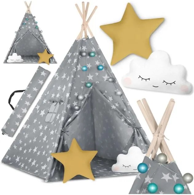 Bestent Dětský stan TeePee s polštářky Grey Sky