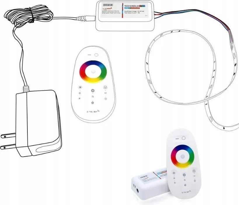 Dálkové ovládání pro RGB LED pásky s dotykovým ovládáním, více funkcí pro LED pásky, max. 216 W