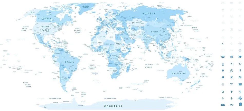 Obraz na korku detailní mapa světa v modré barvě