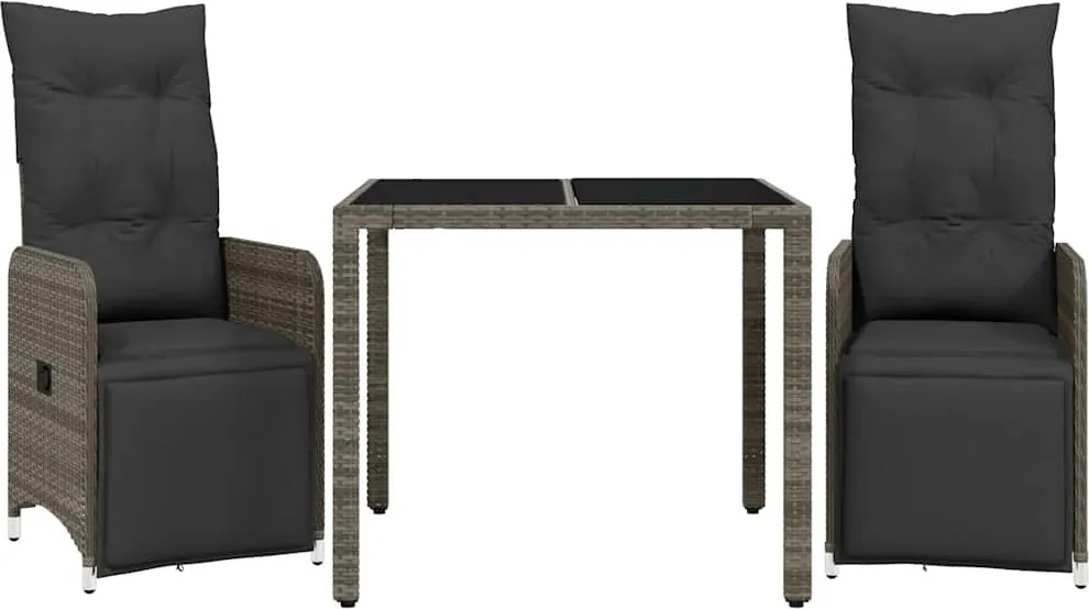 3dílný zahradní bistro set s poduškami šedý polyratan 3277165