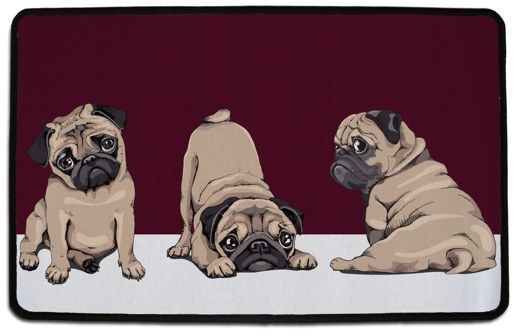 Rohožka three pugs, 90 x 60 cm