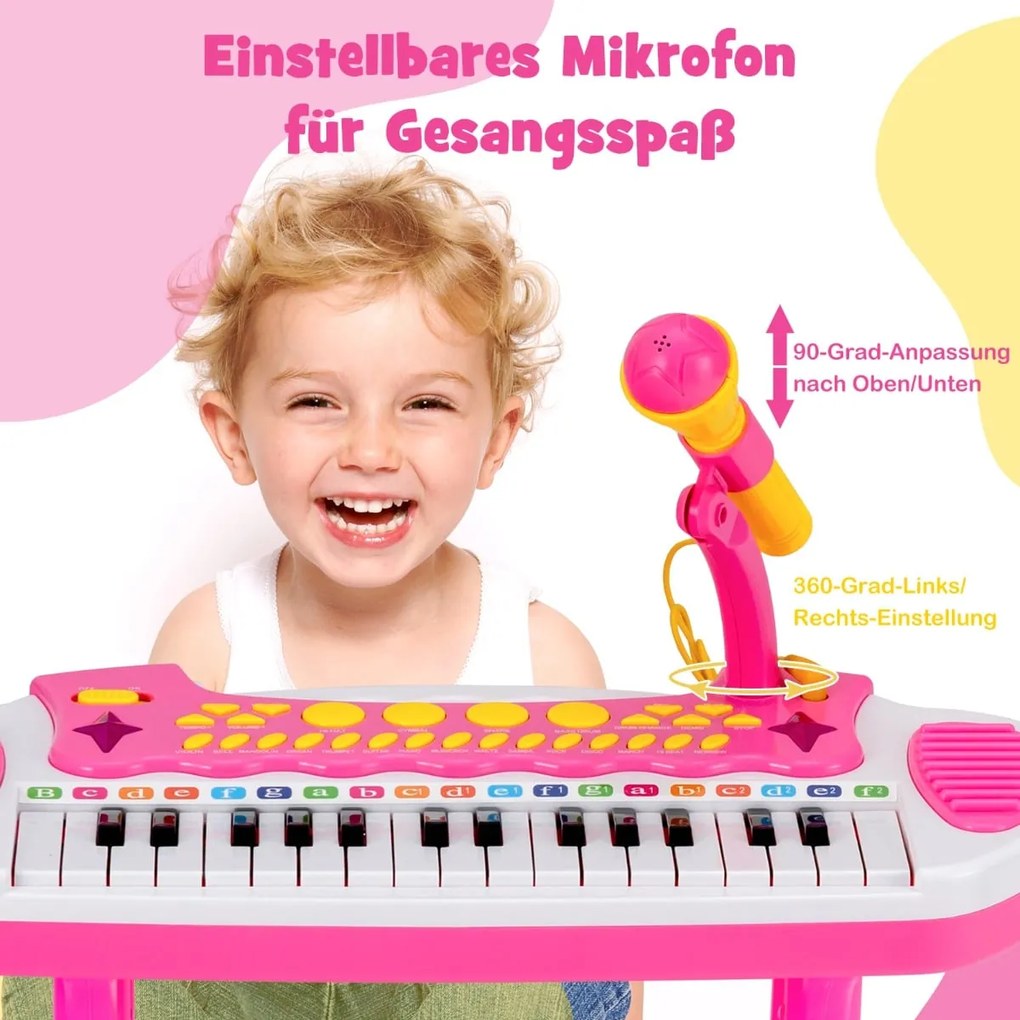 Costway Elektronická 31-klávesová dětská klávesnice se stoličkou a mikrofonem