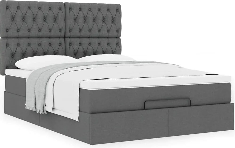 Osmanský rám postele s matrací tmavě šedá 140x190cm textil 3313238