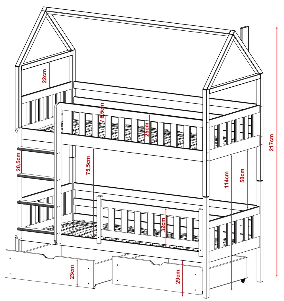 Legno Dětská patrová postel Aiga šedá Rozměr (cm): 90x200