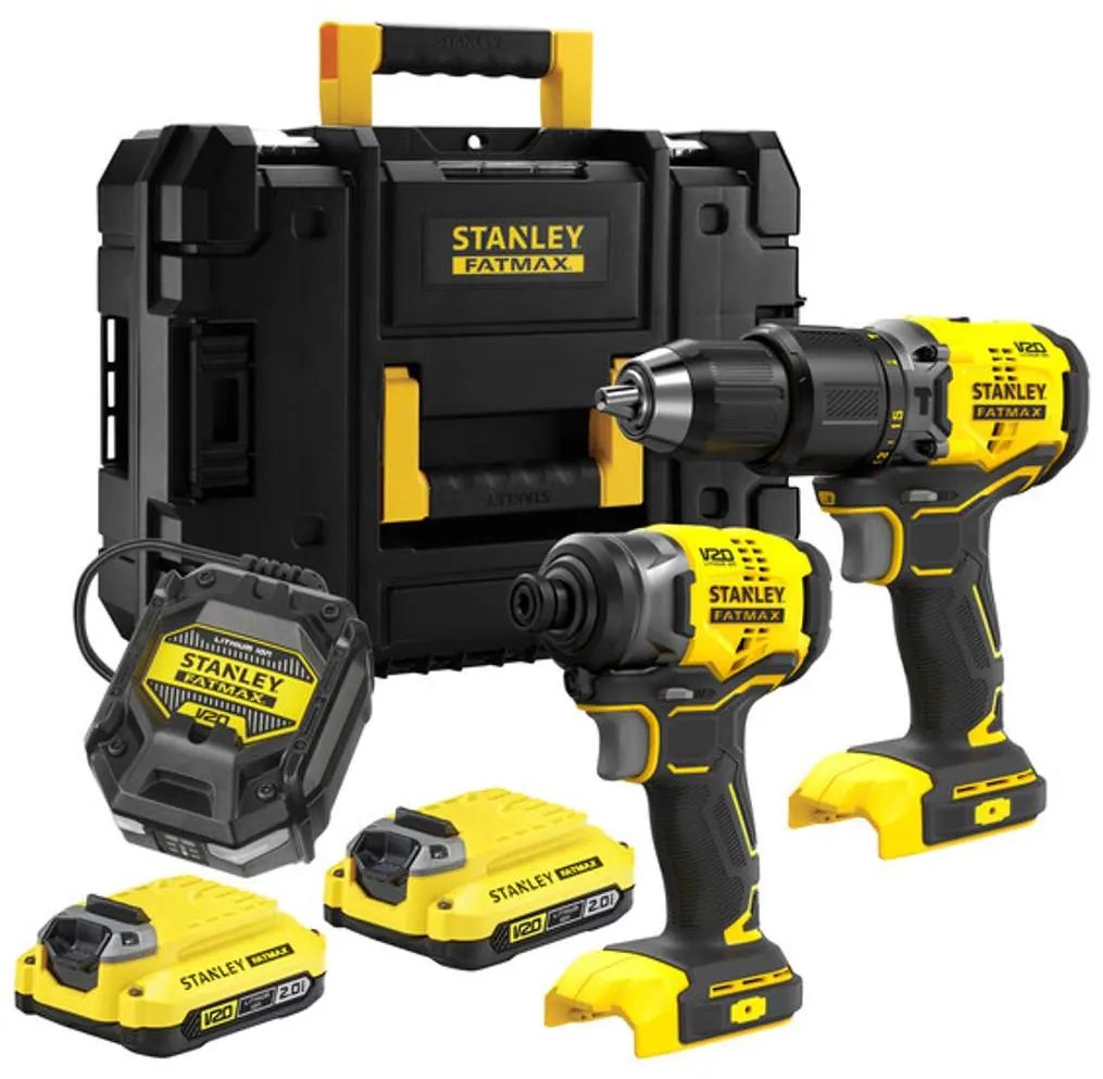 Stanley - 18V AKU sada příklepové vrtačky a rázového utahováku, 2x aku 2,0 Ah Li-Ion, nabíječka SFMCK461D2T-QW