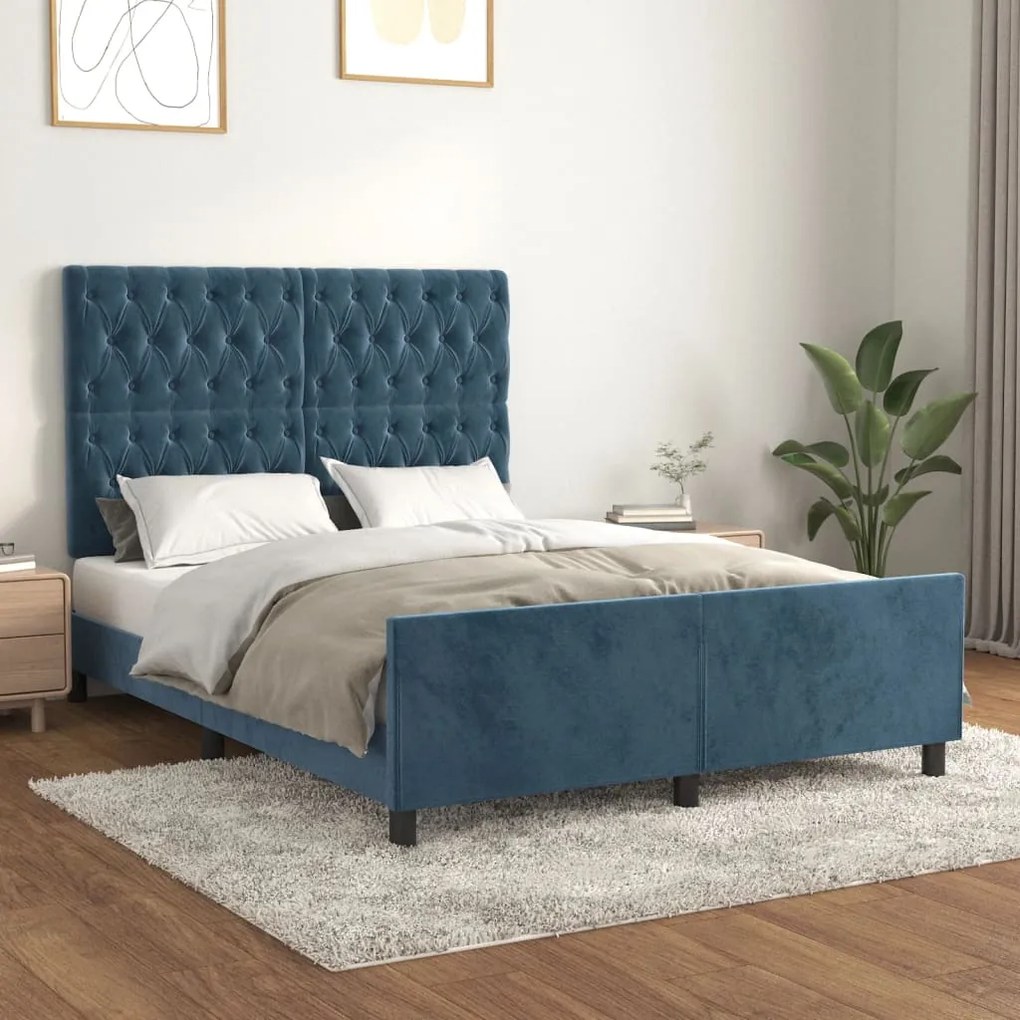 Rám postele bez matrace tmavě modrý 140x190 cm samet 3125938