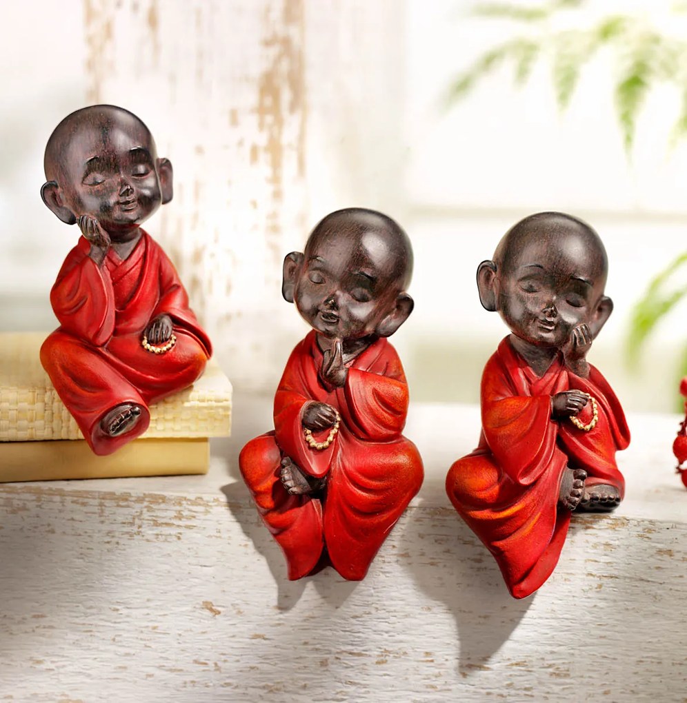Figurky Malí sedící mniši, sada 3 ks