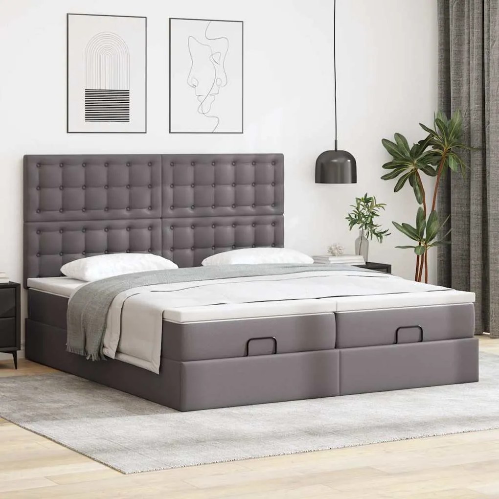 Osmanský rám postele s matrací šedá 200x200cm umělá kůže 3313662