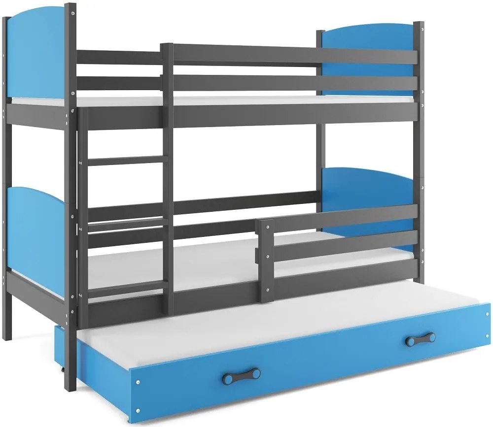 b2b1 BMS-group Patrová postel s přistýlkou TAMI 3 80x190 cm, grafitová/modrá Pěnová matrace
