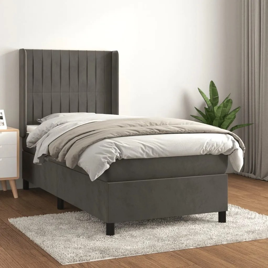 vidaXL Box spring postel s matrací 100x200 cm samet [3132785] Barva: světle šedá