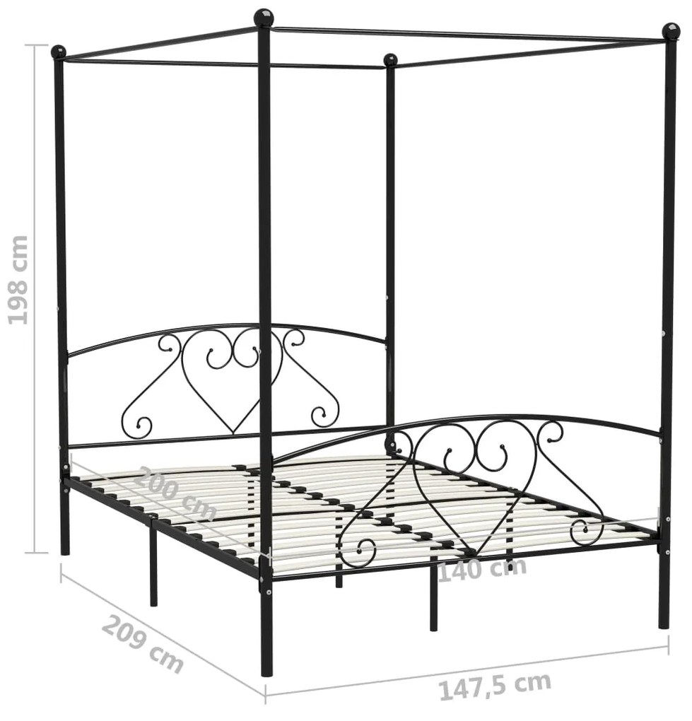 Rám postele s nebesy černý kovový 140 x 200 cm,  284436