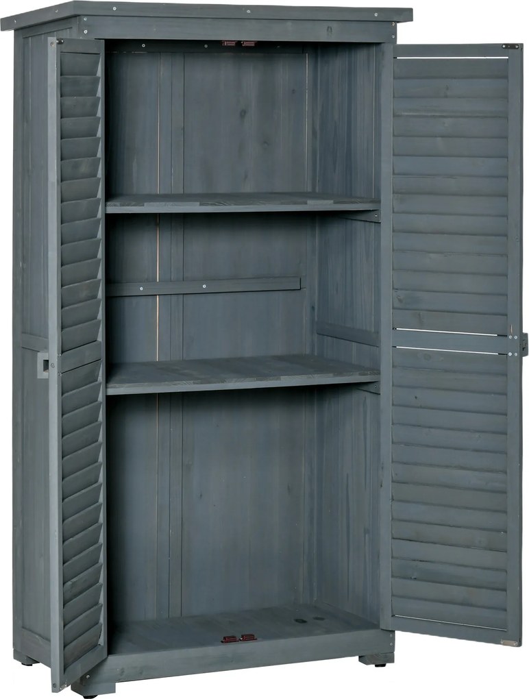 Dřevěná kůlna Outsunny 0,31 m² 87x46,5x160 cm - Dřevěný skříň pro venkovní použití s 2 dveřmi a 2 vnitřními policemi na terasu