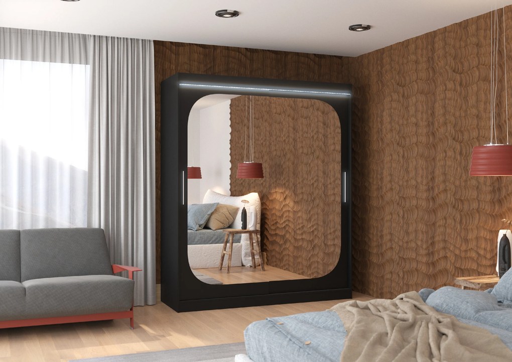 ADRK Furniture Posuvná skříň se zrcadlem a LED osvětlením ARIZONA 180 SW-ARI-B-180+L-V293