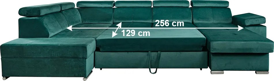 Tempo Kondela Rozkládací sedací souprava do U LAMORA s úložným prostorem, pravá, smaragdová