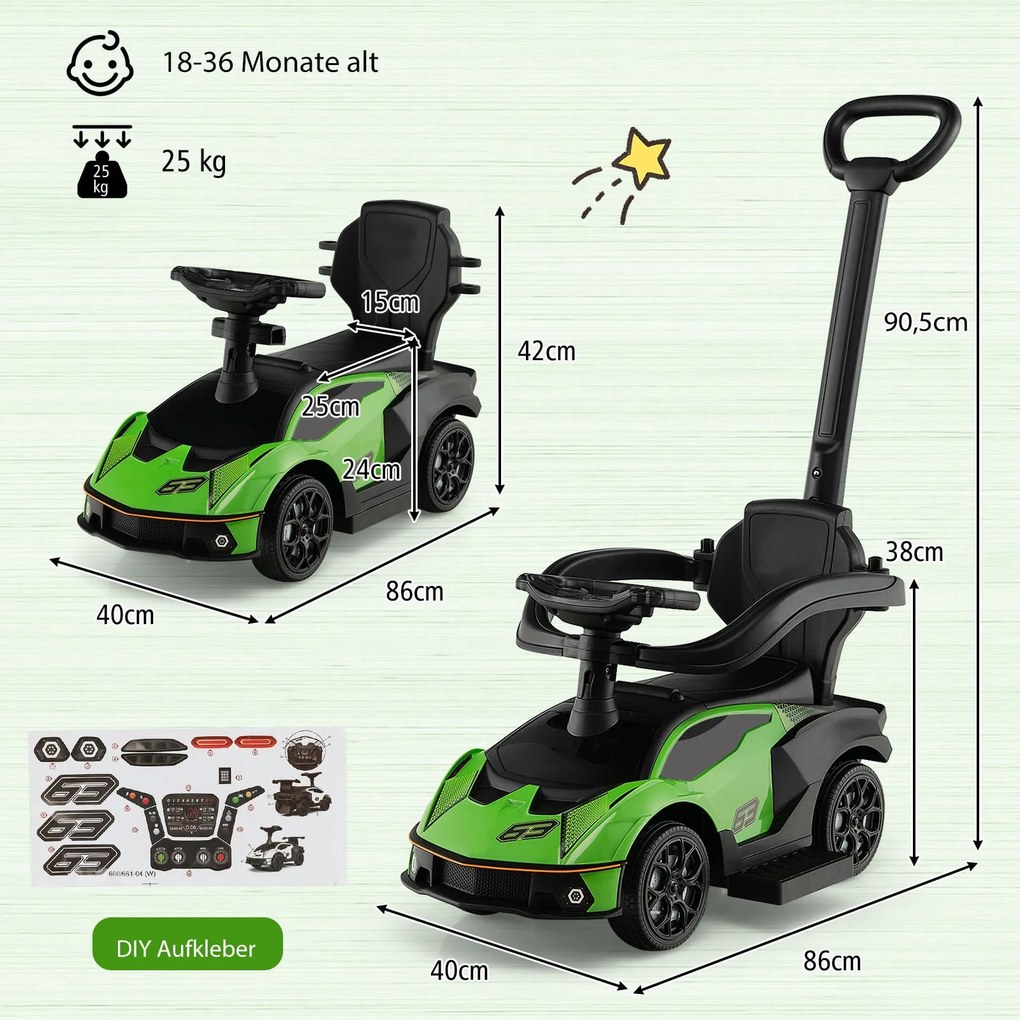 Costway Autosedačka Lamborghini s madlem a úložným prostorem tahač s volantem