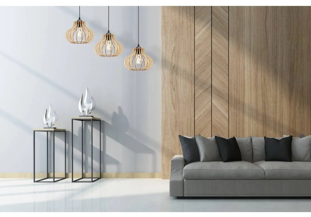 Závěsné svítidlo Timber 3, 3x dřevěné stínítko