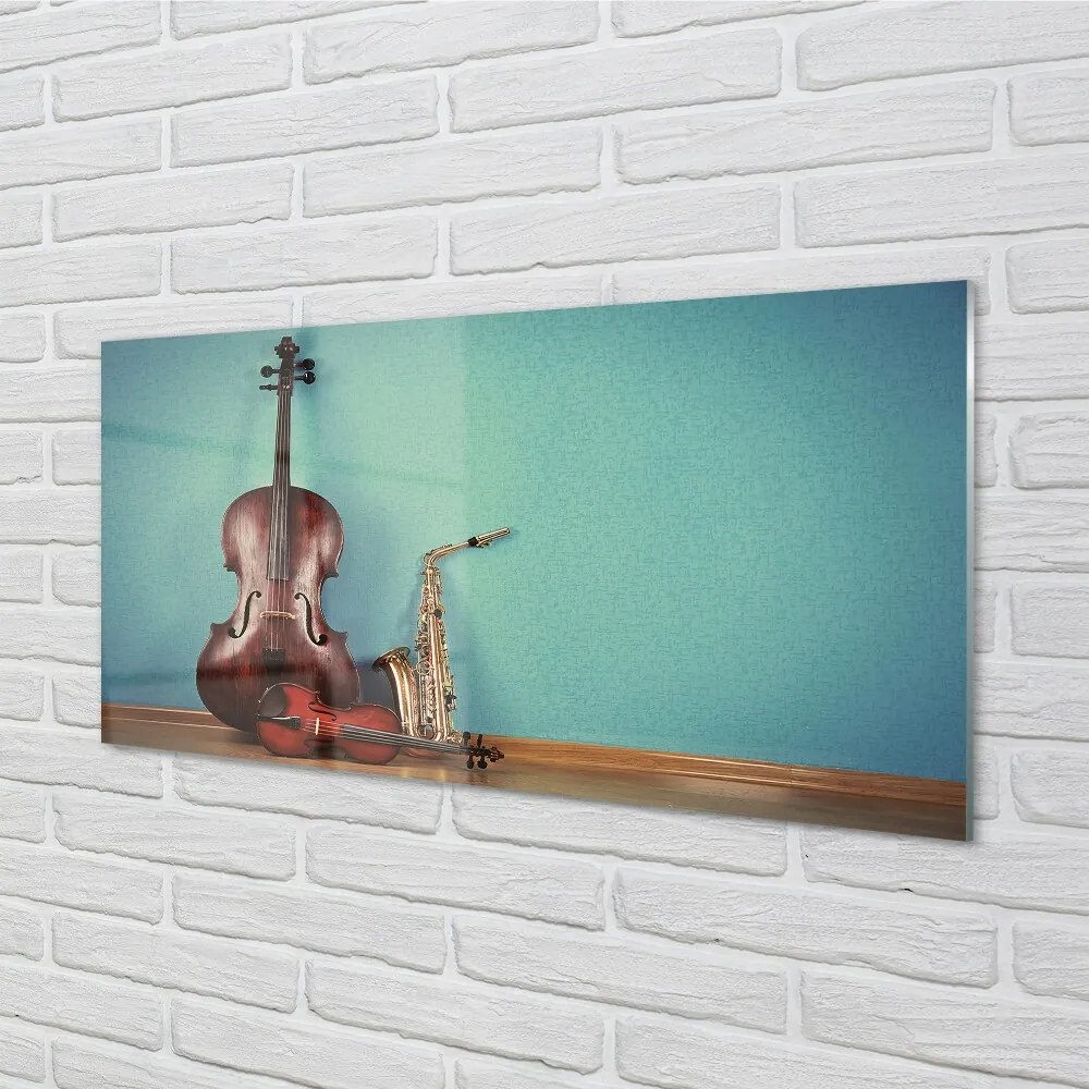 Obraz na skle housle trubka 100x50 cm