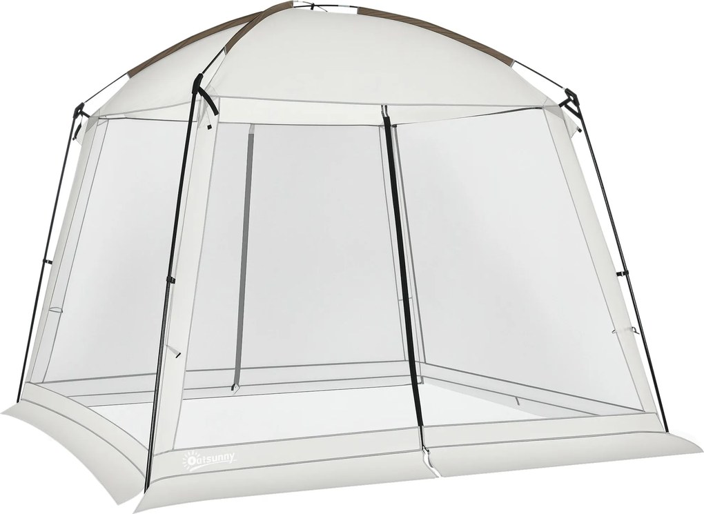 Zahradní stan Outsunny 3x3 m pro 6-8 osob, 4 komáří sítě, 2 dveře, UV50+ ochrana a přepravní taška, kempingový stan pro venkovní použití, bílý | Aosom