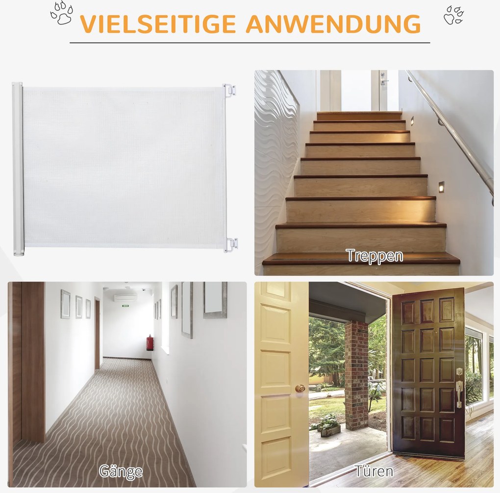 Schodišťová branka PawHut výsuvná bezpečnostní branka do dveří bezpečnostní přepážka PVC bílá 115x82,5 cm pro děti a domácí zvířata | Aosom.de