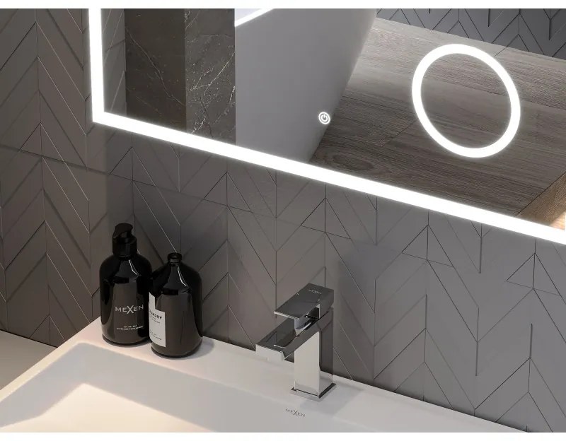 Mexen Kala, LED koupelnové zrcadlo s podsvícením a kosmetickým zrcadlem 100 x 80 cm, 6000K, ochrana proti zamlžování, 9820-100-080-611-00