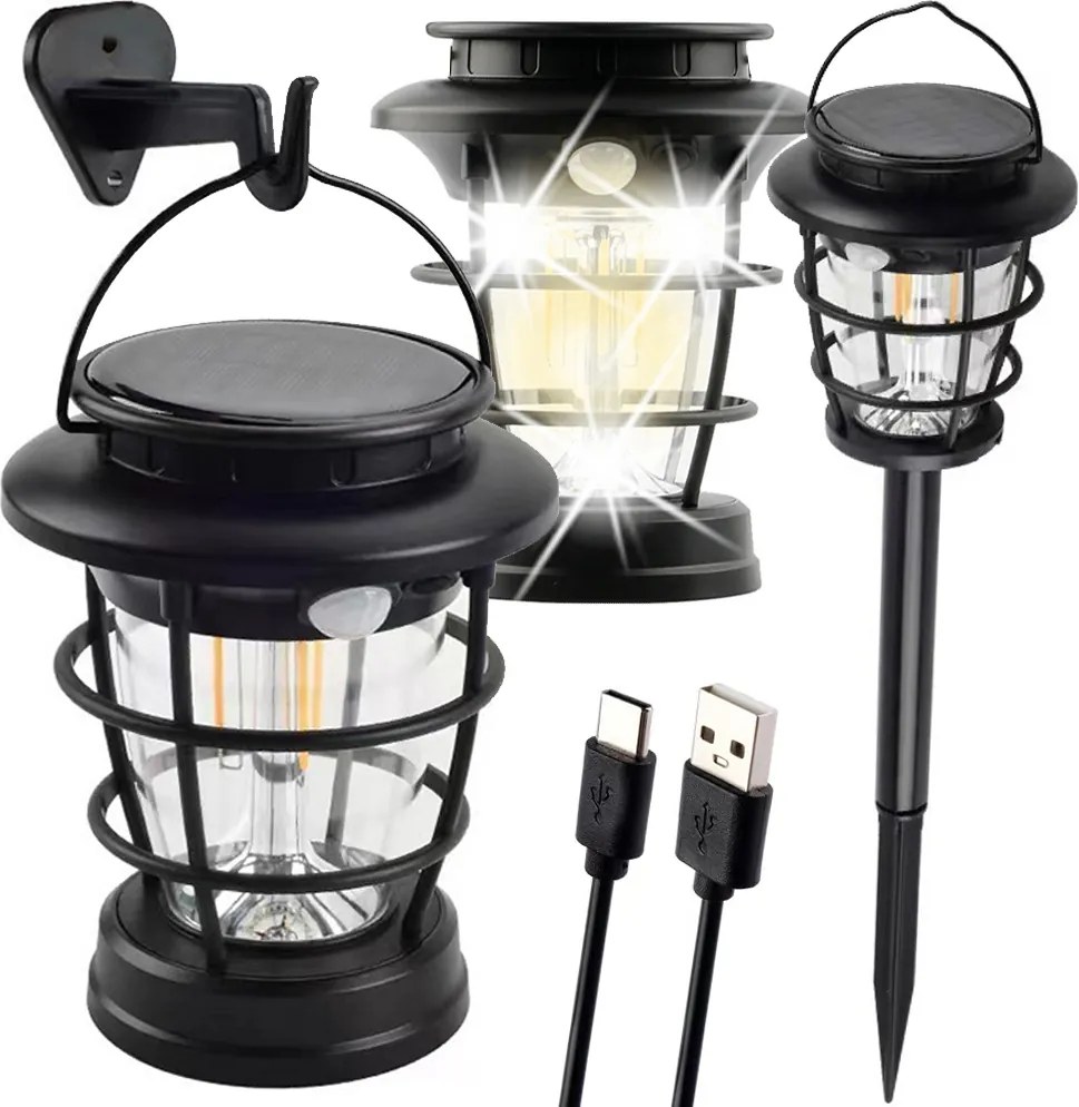 Verk Group Solární kempování lucerna vedla zahradní lucerna usb soumrak pohybový senzor