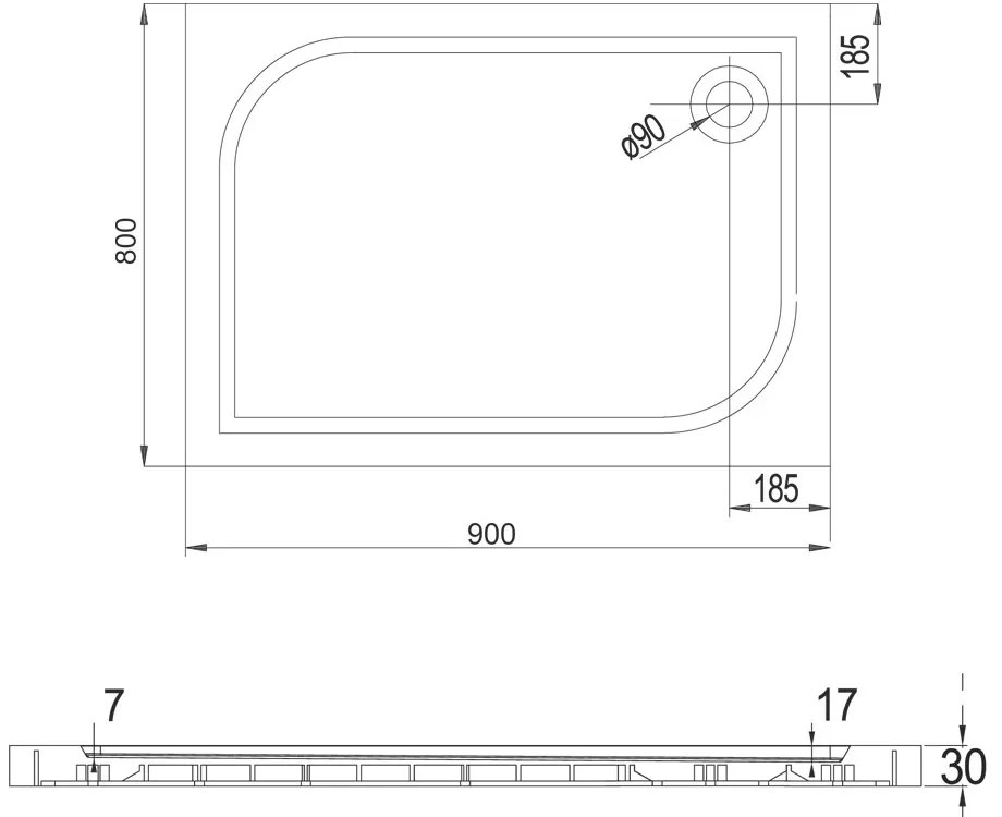 Mereo obdélníková sprchová vanička 90x80x3 cm bez nožiček litý mramor bílá CV74M