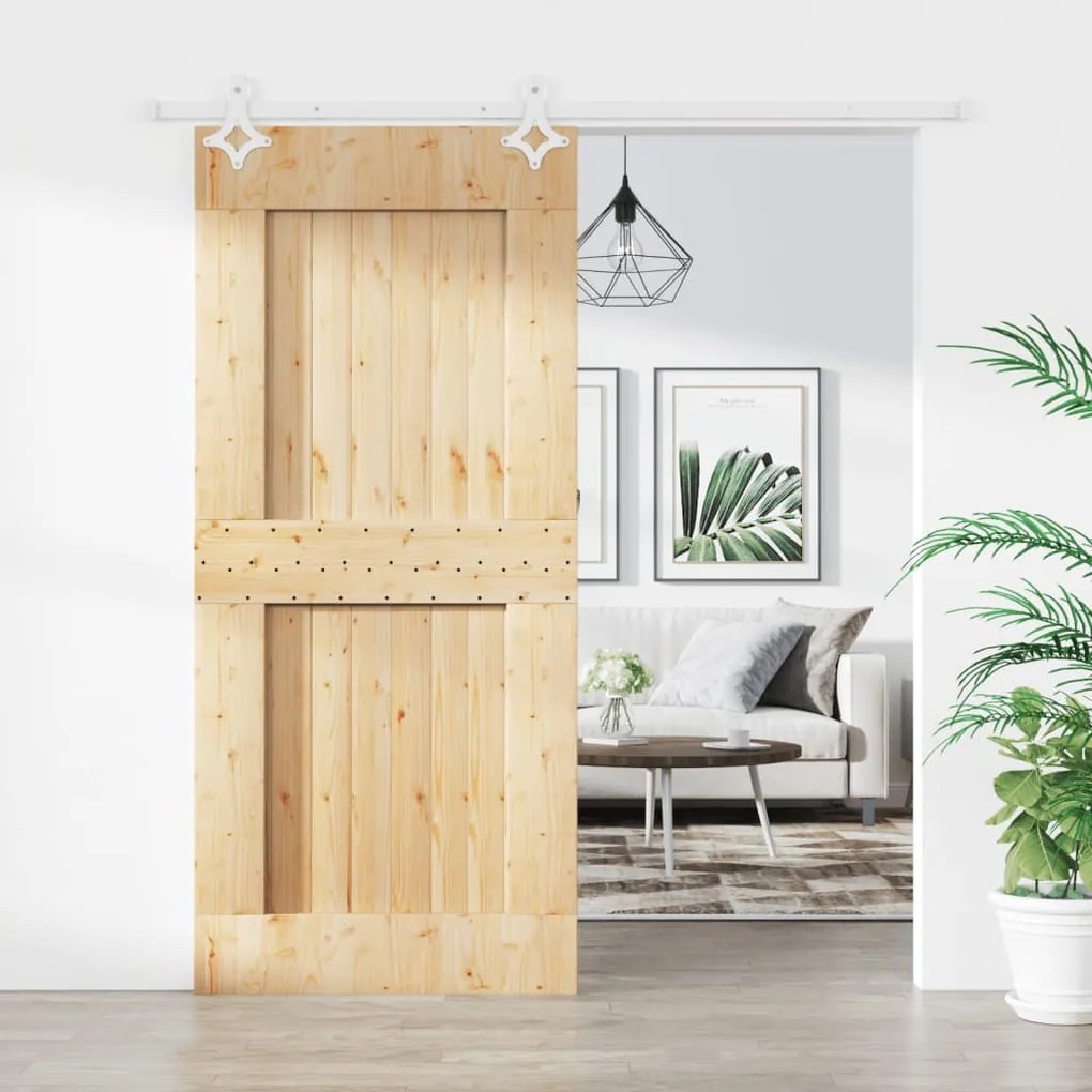 Posuvné Dveře S Kováním 90 X 210 Cm Masivní Borové Dřevo