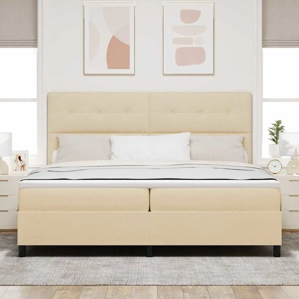 Postel s boxspringem s čelo Krémová 200 x 200 cm textil 3339418
