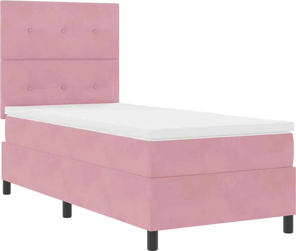 Postel s boxspringem s čelo Růžová 90 x 190 cm samet 3339805